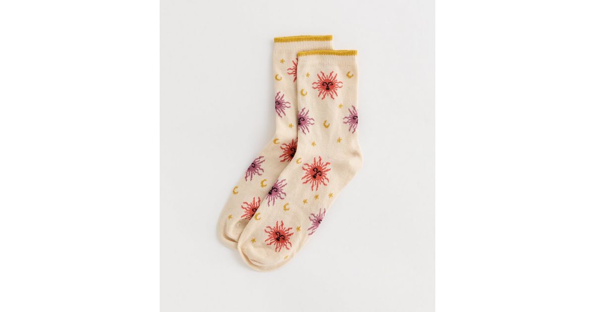 Cream Zodiac Sun Socks | New Look