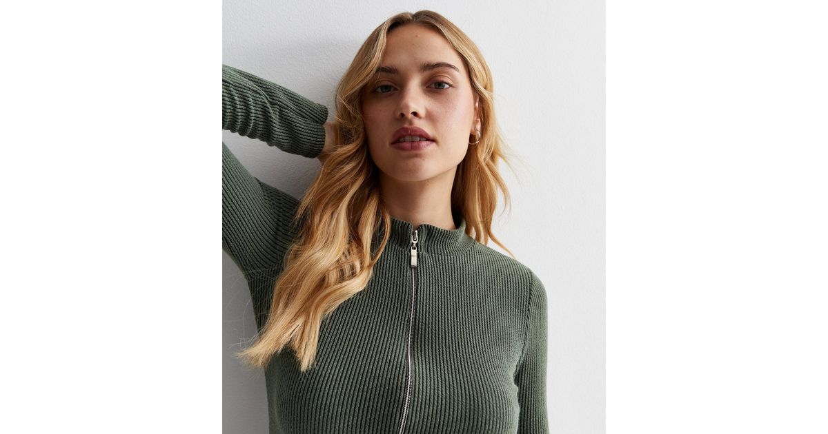 Pink Vanilla Olive Rib Double Zip Top | New Look