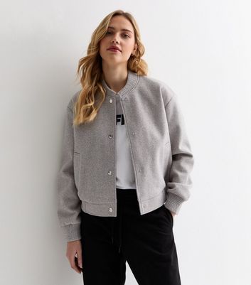 Grey Cropped Bomber Jacket | New Look