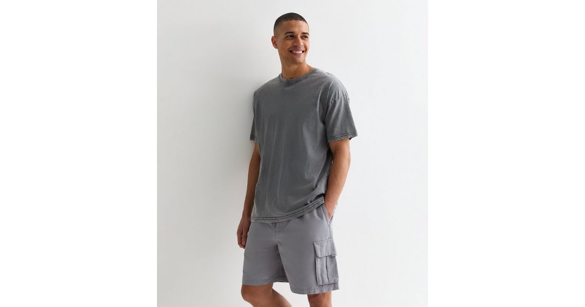 Pale Grey Drawstring Tech Relaxed Fit Cargo Shorts | New Look