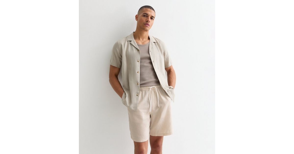 Cream Linen Blend Relaxed Fit Drawstring Shorts New Look