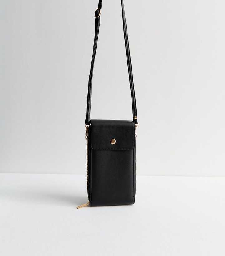 Black Leather-Look Touchscreen Cross Body Phone Case | New Look