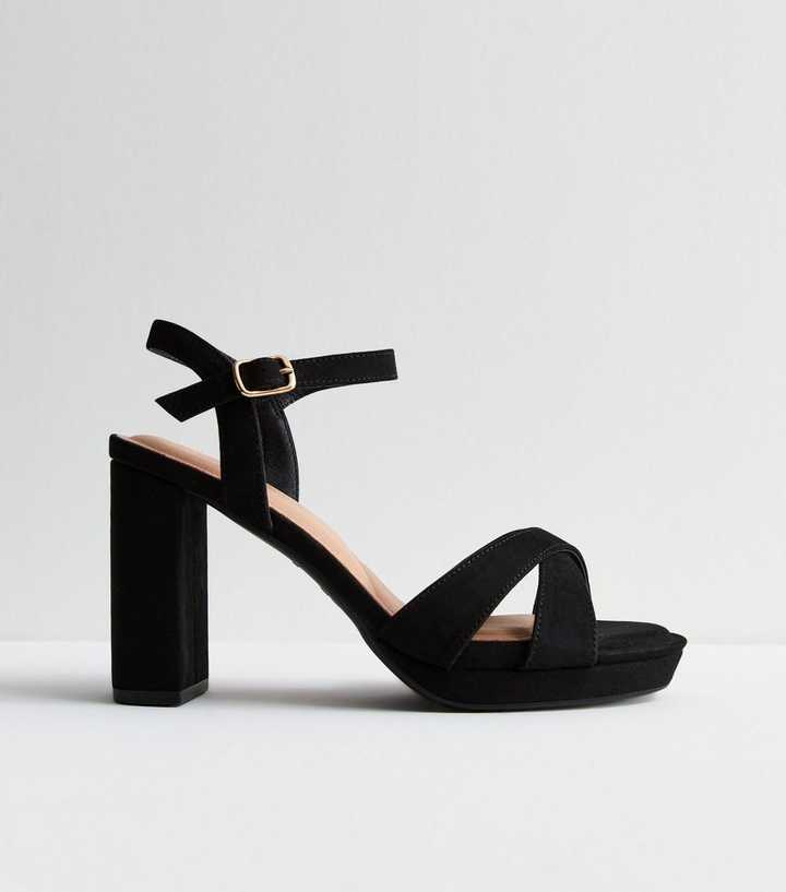 Black Suedette Platform Block Heel Sandals | New Look