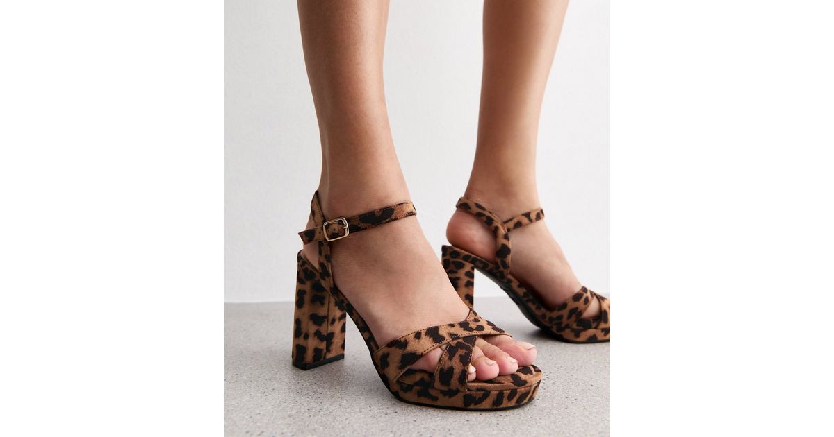 Brown Suedette Leopard Print Platform Sandals | New Look