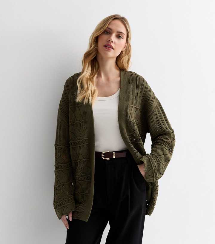 Olive Mixed Stitch Knit Cardigan | New Look
