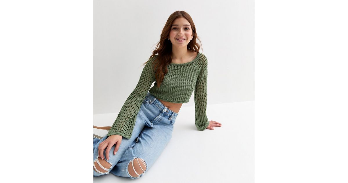 Girls Olive Open Knit Jumper | New Look