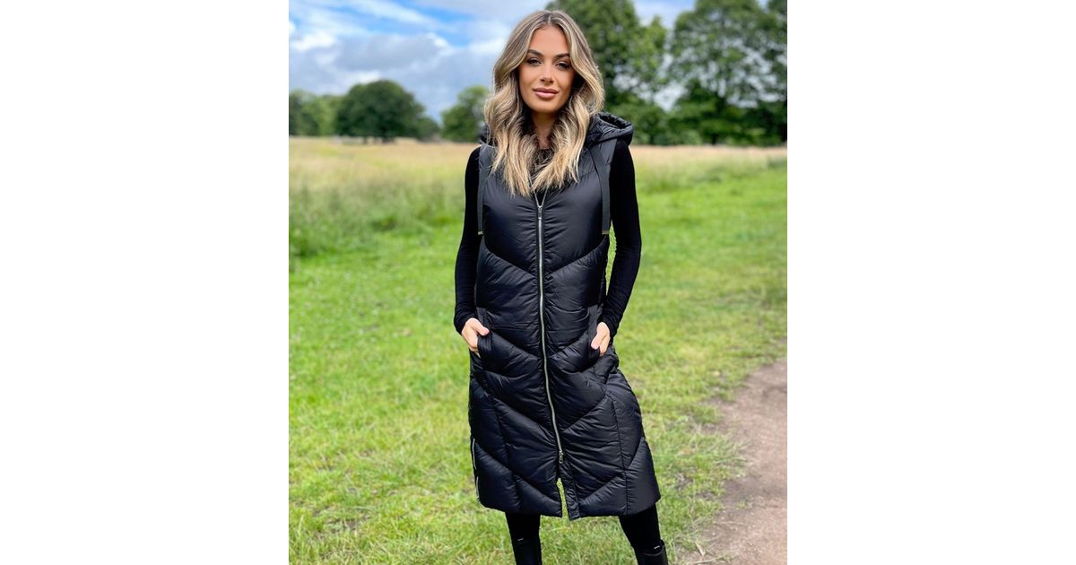 AX Paris Black Hooded Long Puffer Gilet | New Look