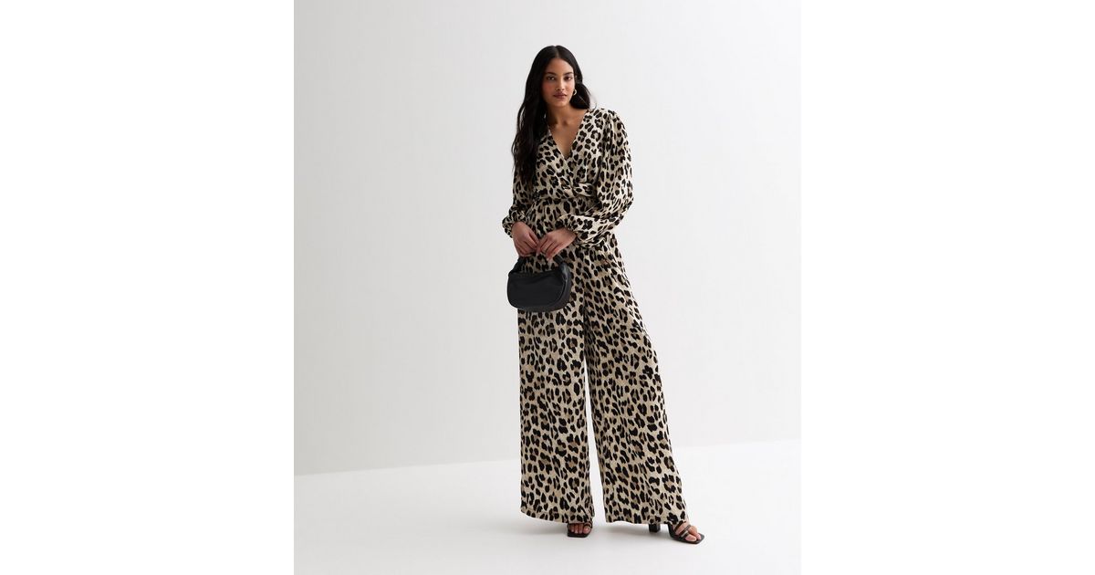 Gini London Leopard Print Wrap Look Jumpsuit | New Look