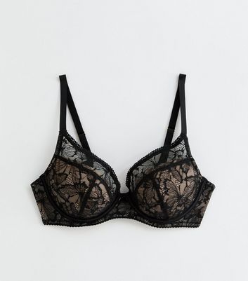 DD+ Black Butterfly Lace Demi Padded Bra | New Look