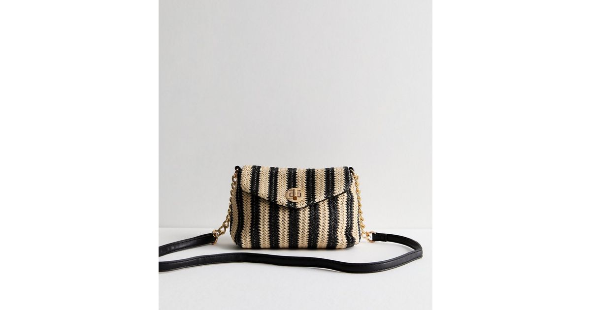 Black Stripe Raffia Cross Body Bag | New Look