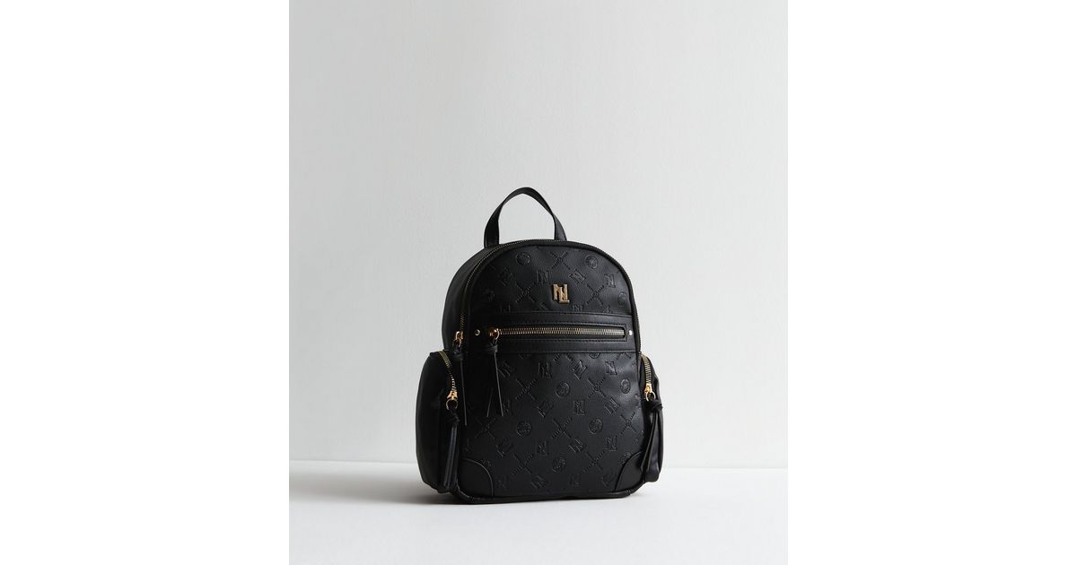 Black Debossed Midi Backpack | New Look
