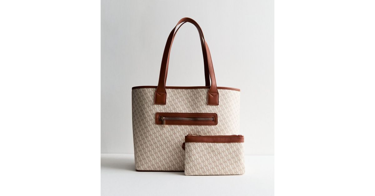 Off White Monogram Tote Bag and Pouch Set | New Look