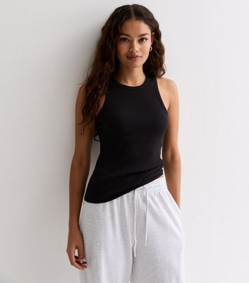 Petite Black Ribbed Racer Vest | New Look
