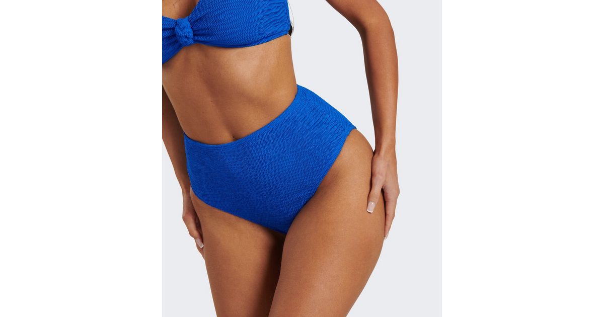 South Beach Blue Crinkle High-Waisted Bikini Bottoms | New Look