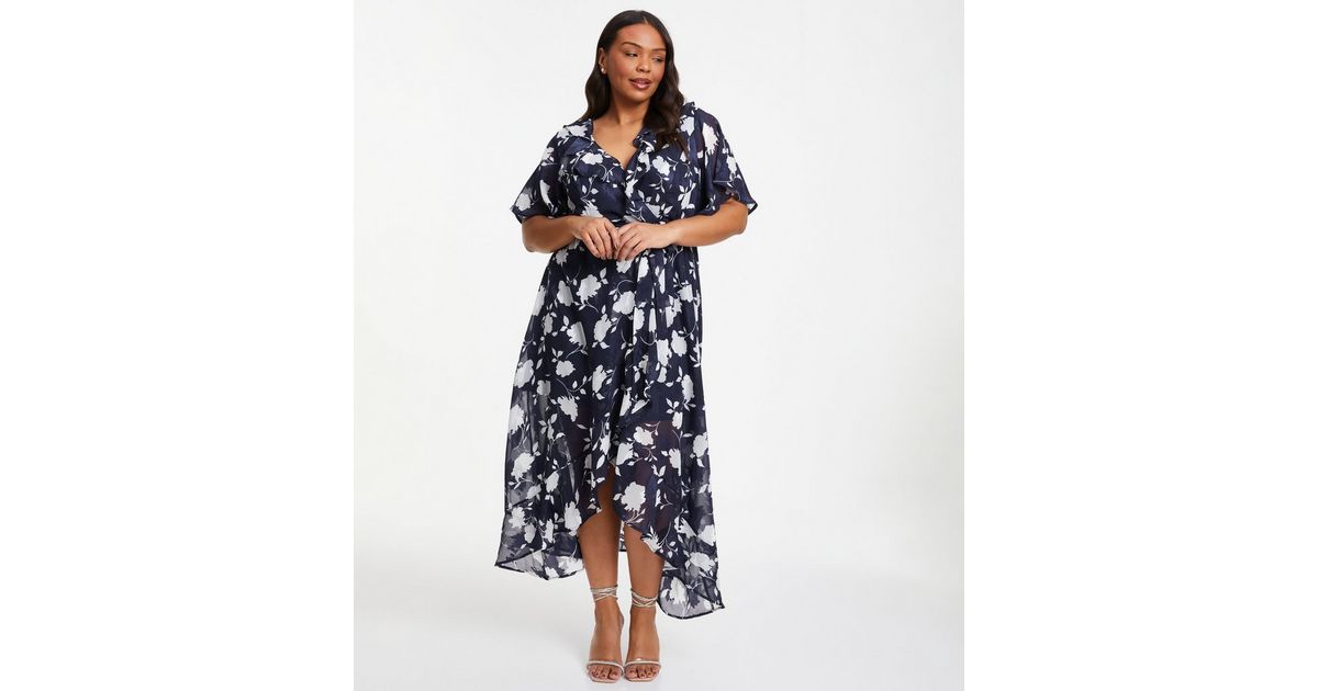 Quiz Curves Navy Floral Wrap Midi Dress New Look