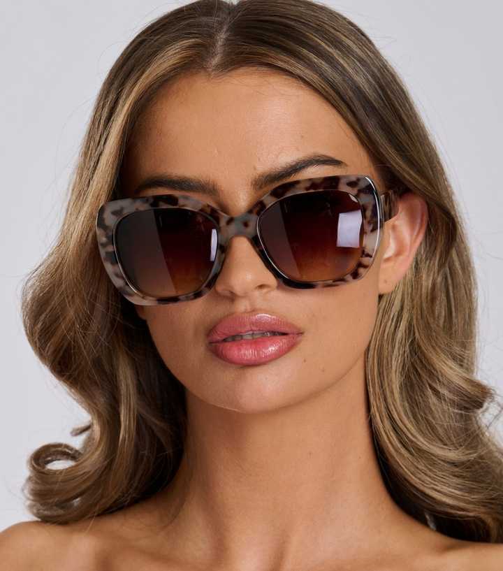 South Beach Brown Tortoiseshell Effect Oversized Square Sunglasses ...