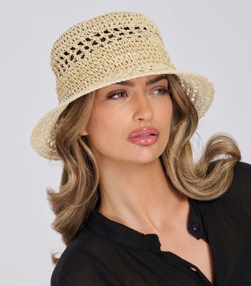 South Beach Cream Straw Effect Bucket Hat | New Look