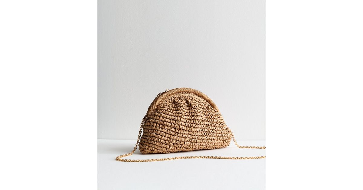 Tan Raffia Slouchy Clutch Bag | New Look