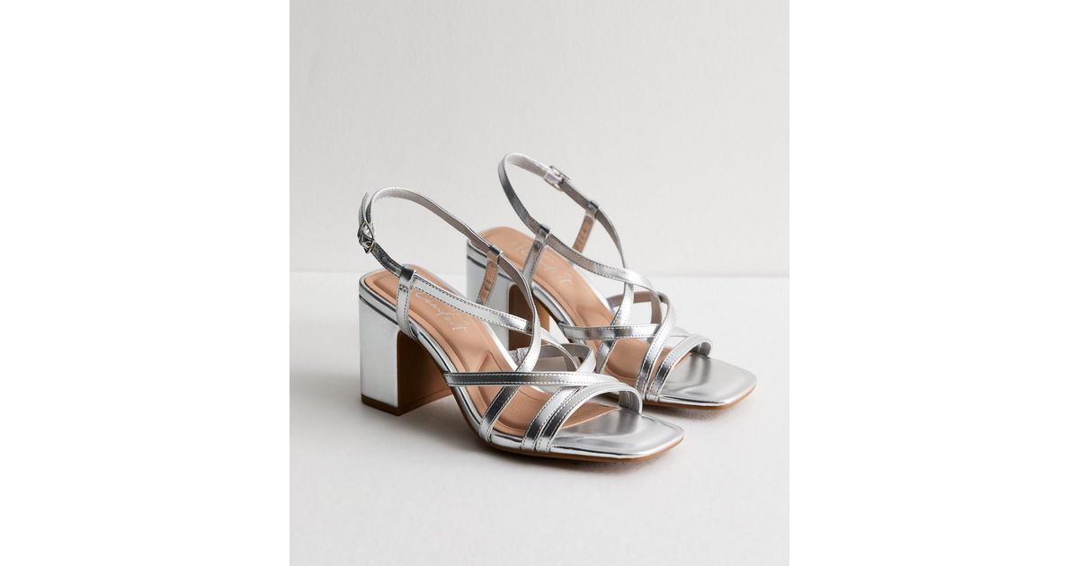 Silver Wide Fit Multi Strap Block Heel Sandals | New Look