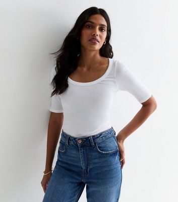 White Ribbed 1/2 Sleeve Top | New Look