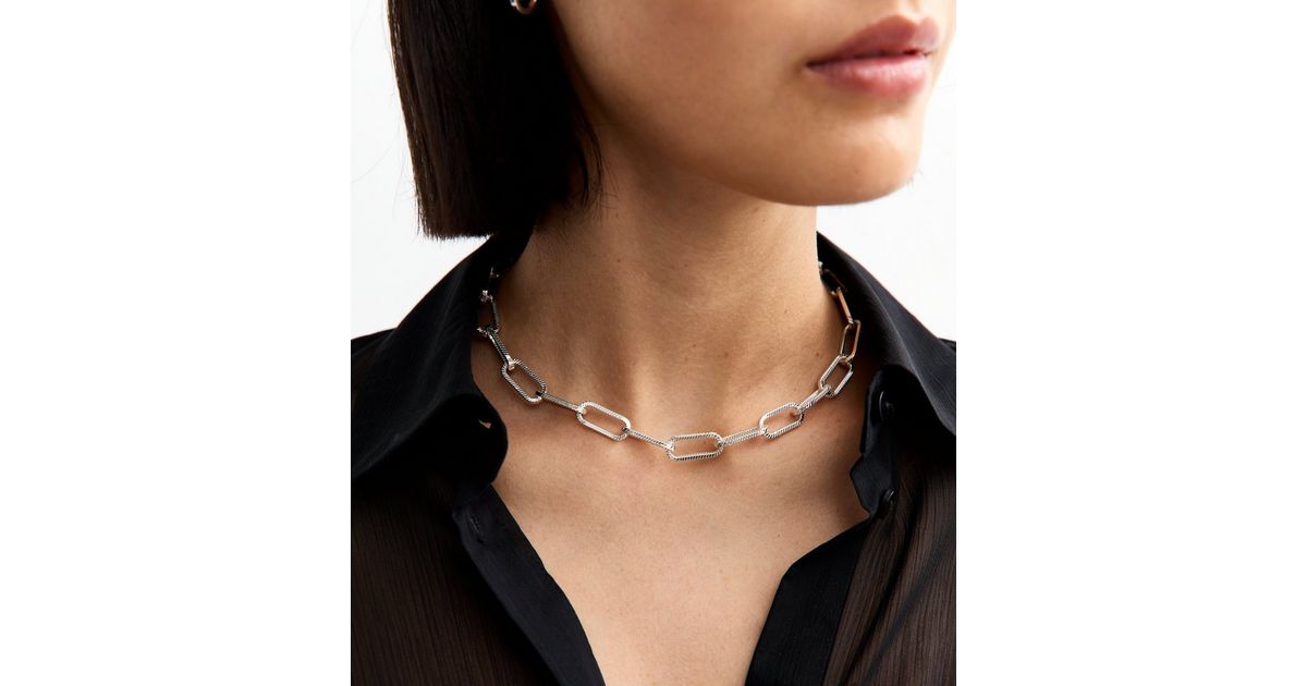 Silver Tone Rectangle Link Chain Necklace | New Look
