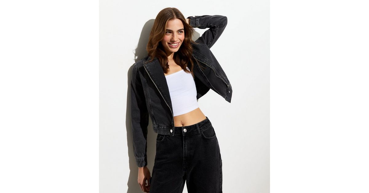 Black Denim Biker Jacket | New Look