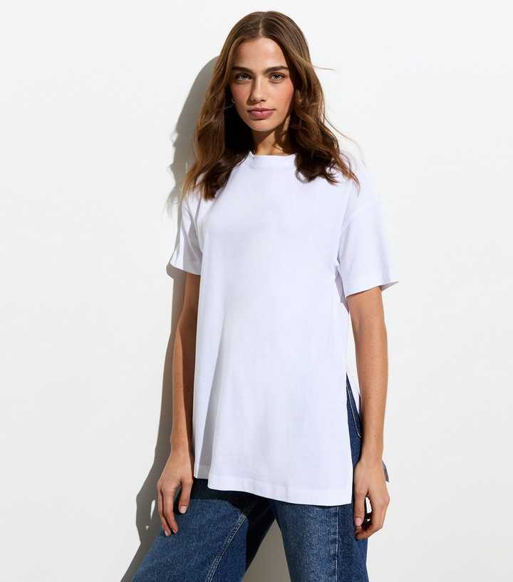 White Split Sides Boyfriend T-Shirt | New Look