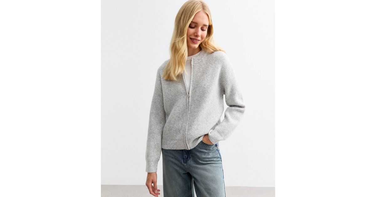 Grey Ribbed Crew Neck Cardigan | New Look