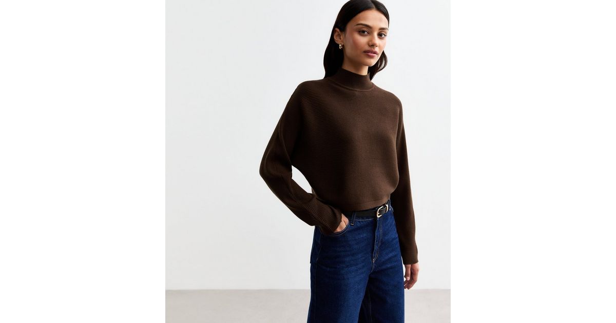 Brown Rib Knit Crop Jumper | New Look