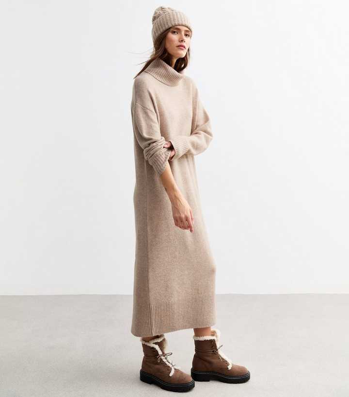 Mink Roll Neck Midi Jumper Dress | New Look