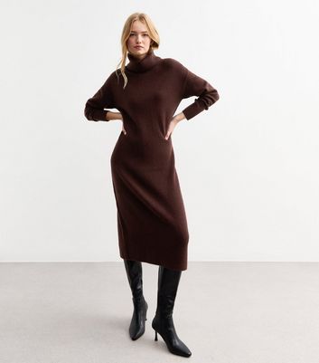 Burgundy Roll Neck Midi Jumper Dress New Look