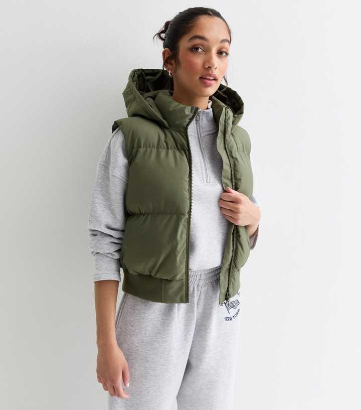 Girls Khaki Hooded Puffer Gilet | New Look