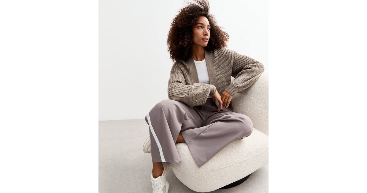 Mink Balloon Sleeve Chunky Knit Cardigan | New Look