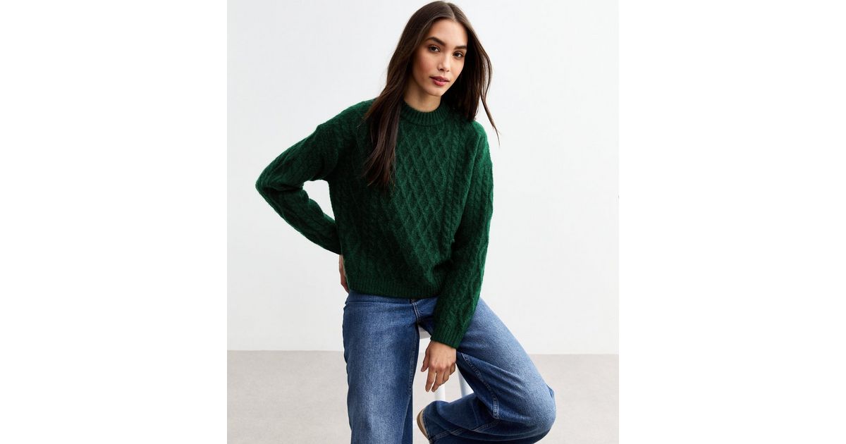 Dark Green Cable Knit Jumper | New Look