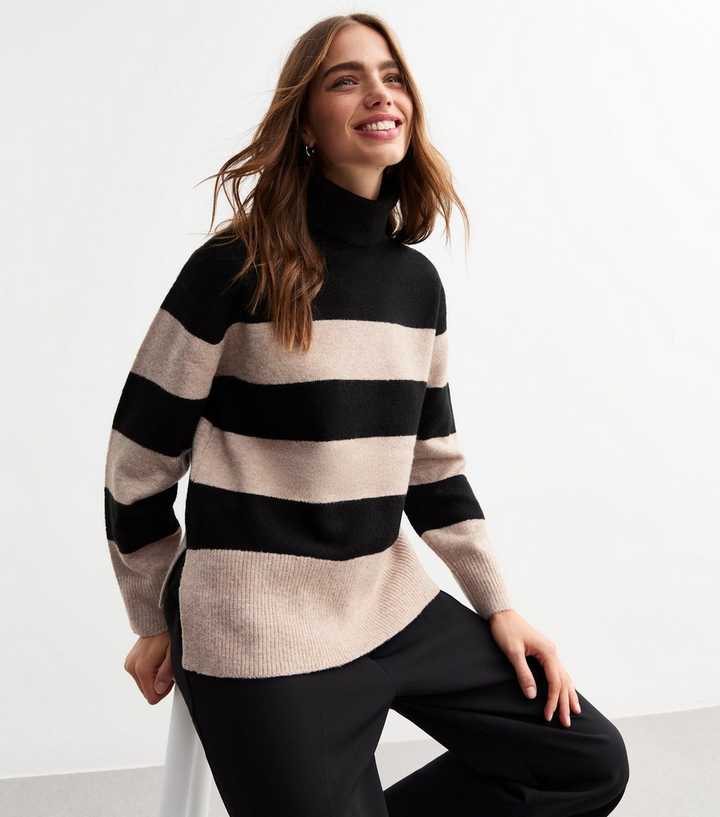 Beige Stripe Roll Neck Knit Jumper | New Look
