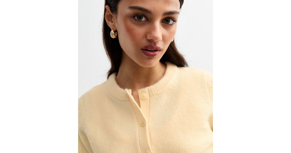 Pale Yellow Crew Neck Knit Cardigan | New Look
