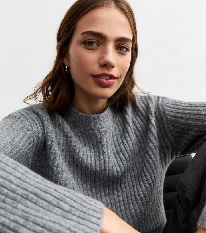 Grey Ribbed Knit Crew Neck Jumper | New Look