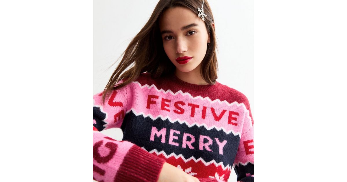 Pink Christmas Soft Knit Patterned Jumper | New Look