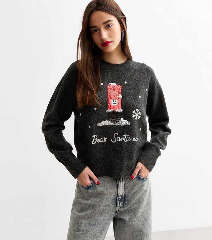 Grey Christmas Soft Knit Dear Santa Jumper | New Look