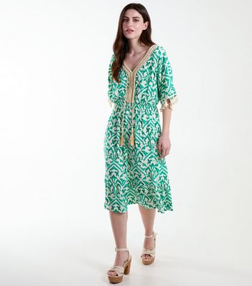 Blue Vanilla Aztec Print Tassel Midi Dress | New Look