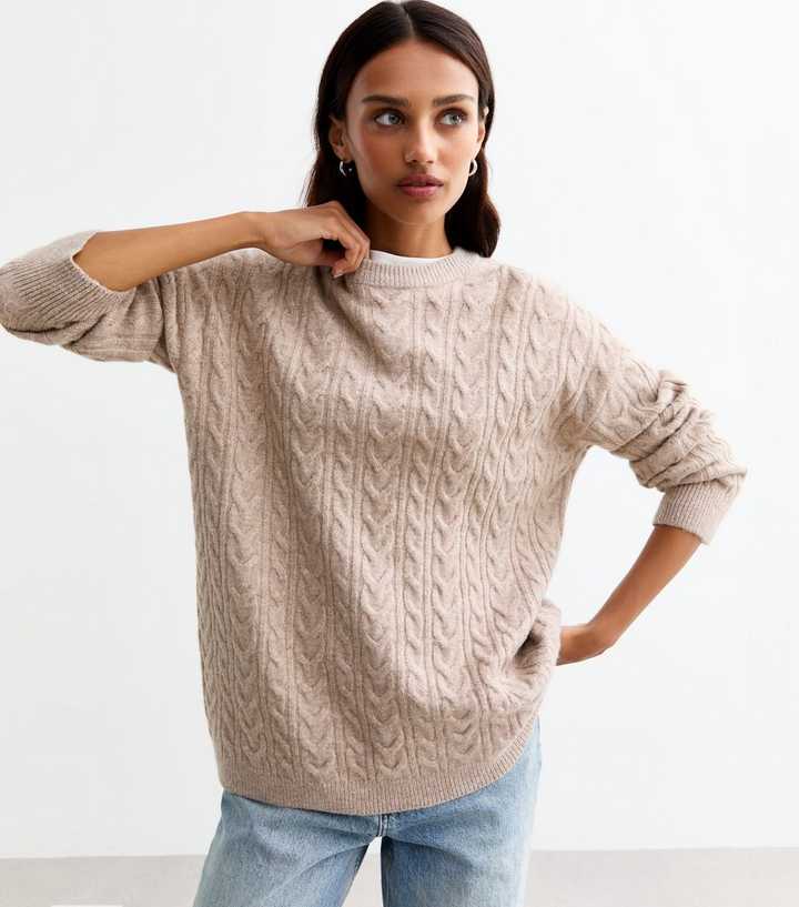 Mink Crew Neck Cable Knit Jumper | New Look