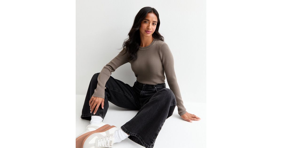 Petite Mink Rib Knit Crew Neck Jumper | New Look