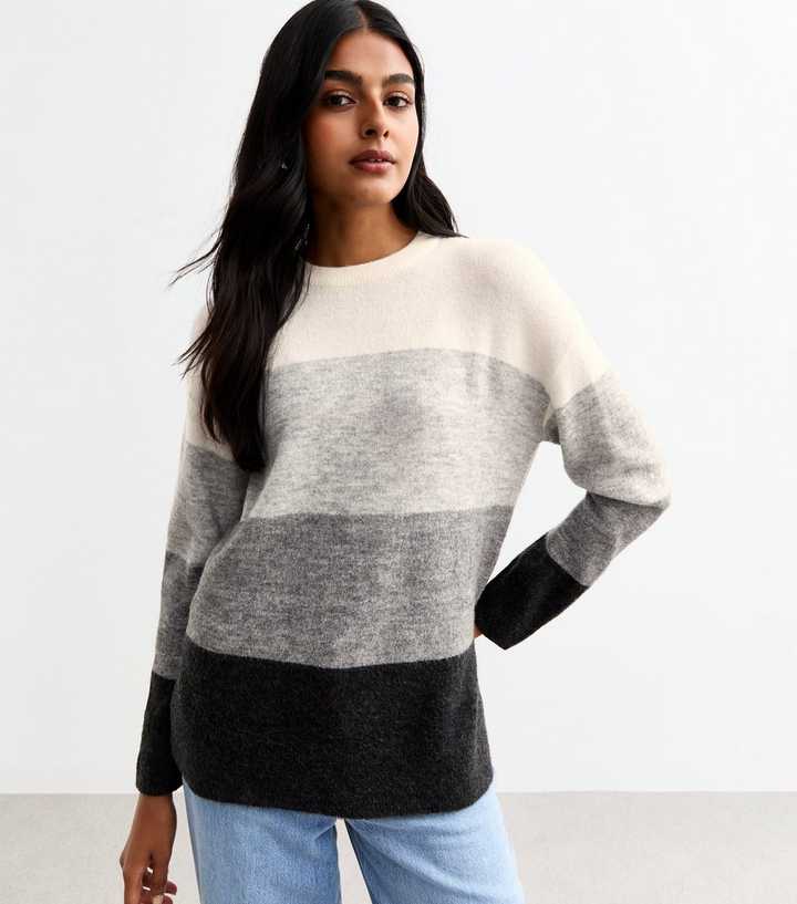 Grey Colour Block Knit Jumper | New Look