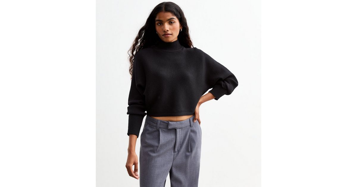 Petite Black Rib Knit Cropped Jumper | New Look