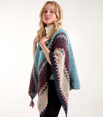 Blue Vanilla Blue Tassel-Trim Knit Poncho | New Look