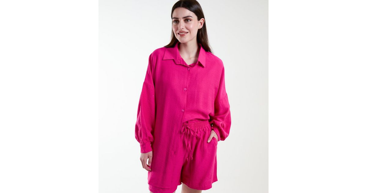 Blue Vanilla Bright Pink Linen-Look Shirt and Short Set | New Look