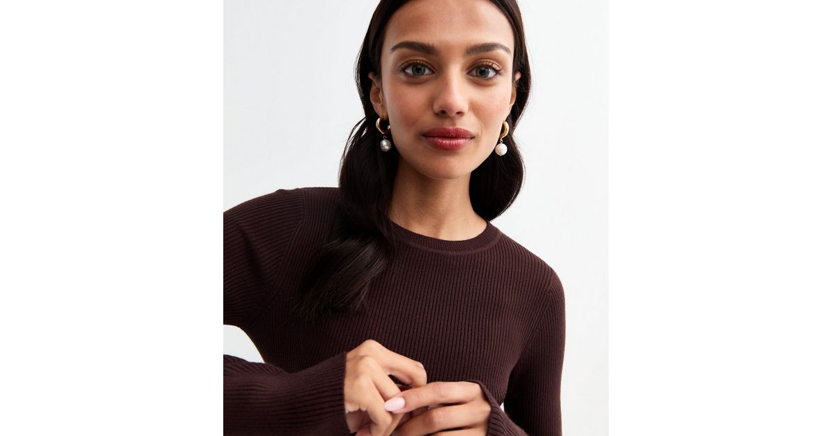 Brown Rib Knit Crew Neck Jumper | New Look