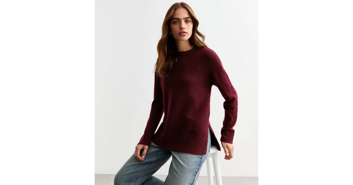 Burgundy Side Slit Jumper | New Look