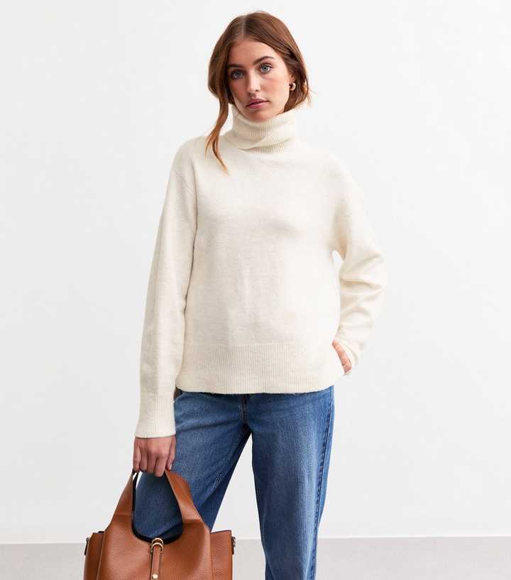 Tall Off White Roll Neck Step Hem Jumper | New Look
