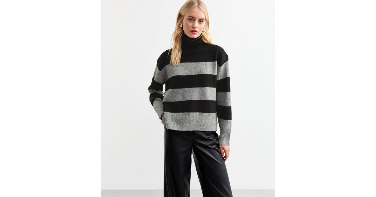 Tall Black Block Stripe Roll Neck Jumper | New Look